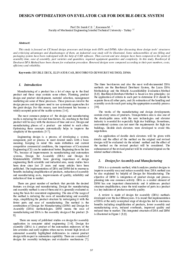 Pdf Design Optimization On Elevator Car For Double Deck System