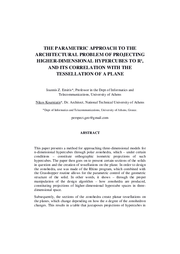 (PDF) THE PARAMETRIC APPROACH TO THE ARCHITECTURAL PROBLEM OF PROJECTING HIGHER-DIMENSIONAL ...