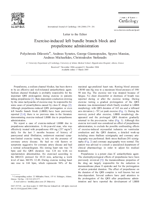 (PDF) Exercise-induced left bundle branch block and propafenone ...