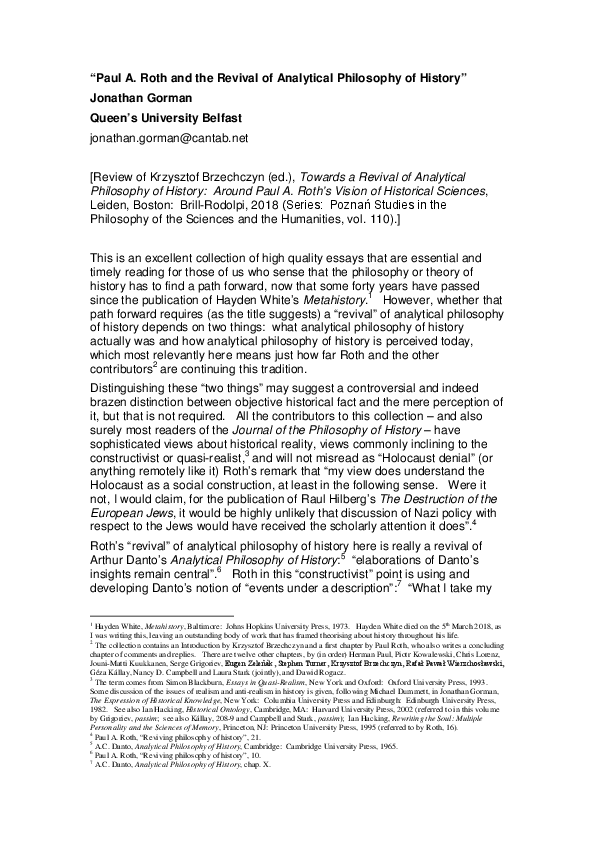 (PDF) " Roth and Analytical Philosophy of History