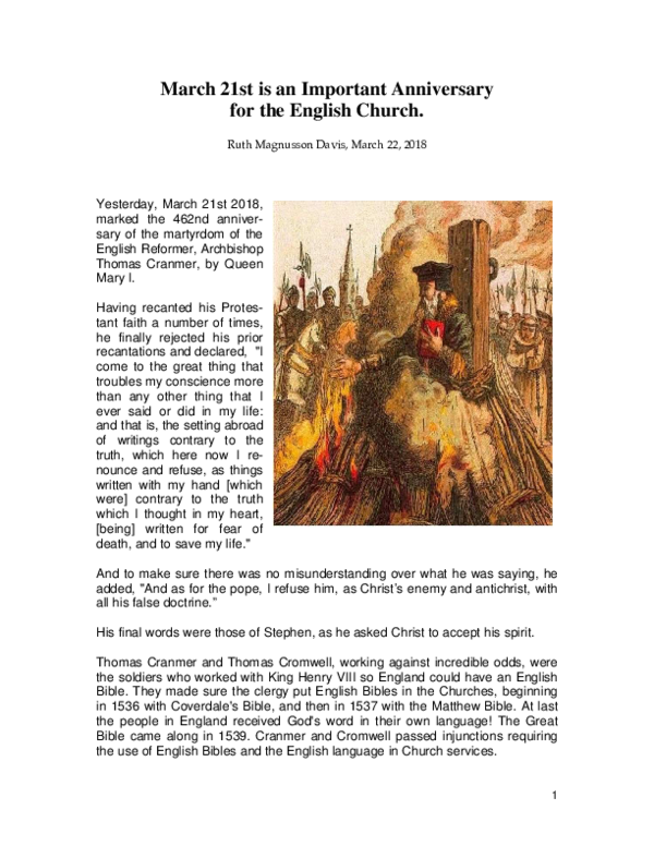 (PDF) March 21st Anniversary of Thomas Cranmer's death | Ruth Magnusson ...