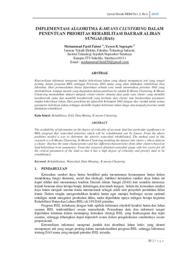 (PDF) IMPLEMENTASI ALGORITMA K-MEANS CLUSTERING DALAM PENENTUAN PRIORITAS REHABILITASI DAERAH ...