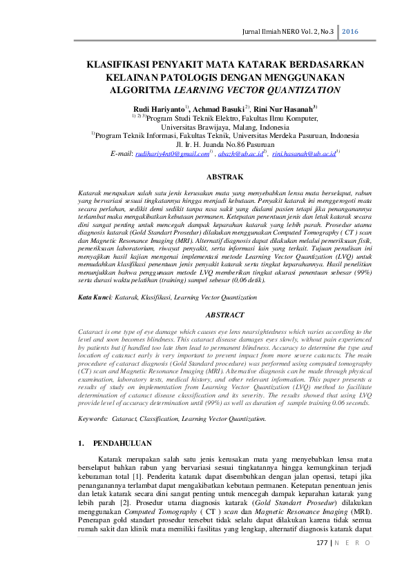 (PDF) KLASIFIKASI PENYAKIT MATA KATARAK BERDASARKAN KELAINAN PATOLOGIS DENGAN MENGGUNAKAN ...