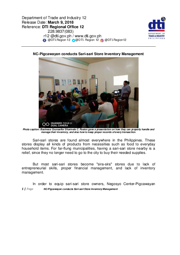 (DOC) NC-Pigcawayan conducts Sari-sari Store Inventory Management