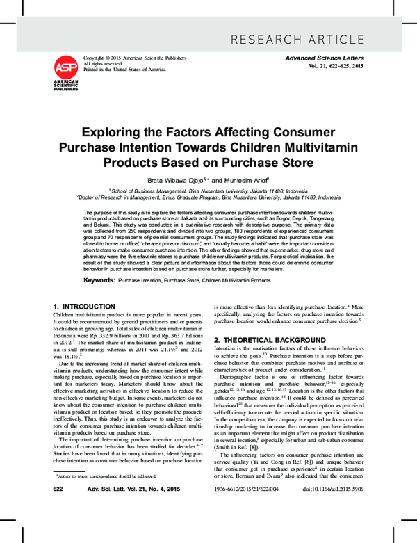 (PDF) Exploring the Factors Affecting Consumer Purchase Intention Towards Children Multivitamin ...