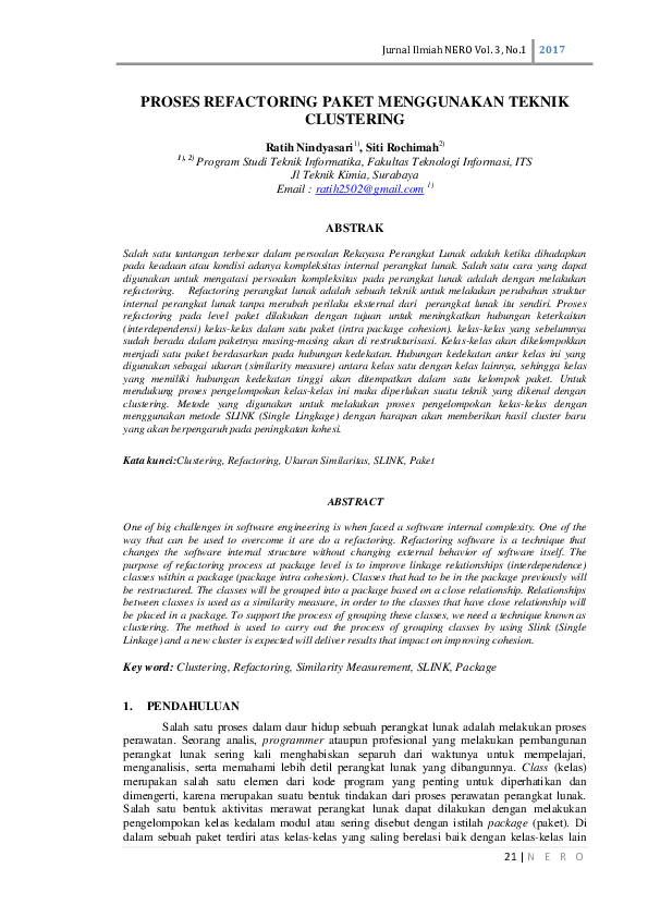 (PDF) PROSES REFACTORING PAKET MENGGUNAKAN TEKNIK CLUSTERING