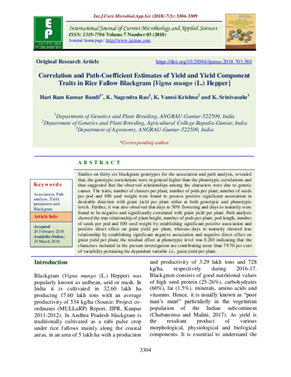 Pdf Correlation And Path Coefficient Estimates Of Yield And Yield