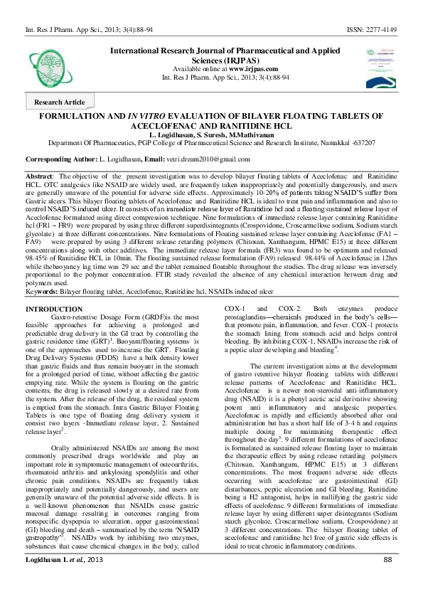 Pdf Formulation And In Vitro Evaluation Of Bilayer Floating Tablets Of Aceclofenac And
