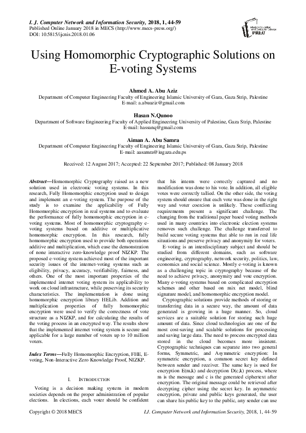 Pdf Using Homomorphic Cryptographic Solutions On E Voting Systems