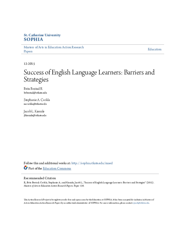 (PDF) Success of English Language Learners: Barriers and Strategies