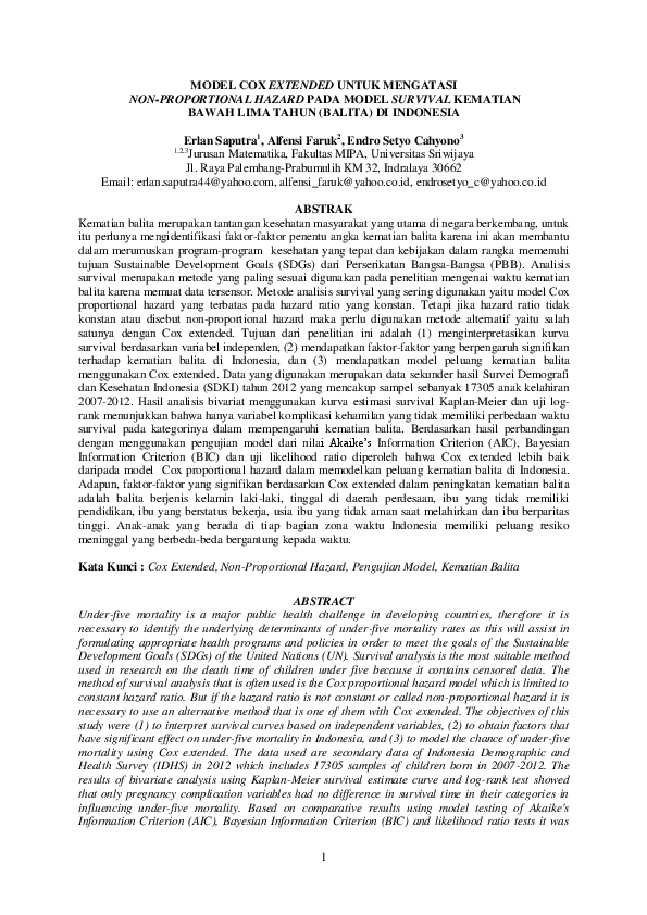 (PDF) MODEL COX EXTENDED UNTUK MENGATASI NON-PROPORTIONAL HAZARD PADA ...