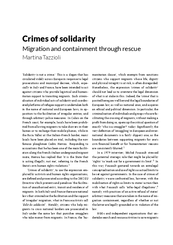 (PDF) Crimes of solidarity. Migration and containment through rescue