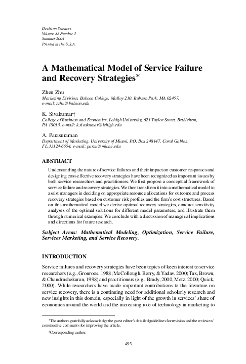 (PDF) A Mathematical Model of Service Failure and Recovery Strategies