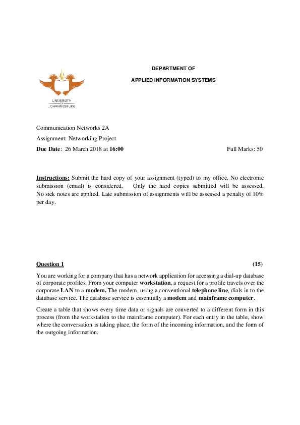 Pdf Communication Networks 2a Assignment Networking Project