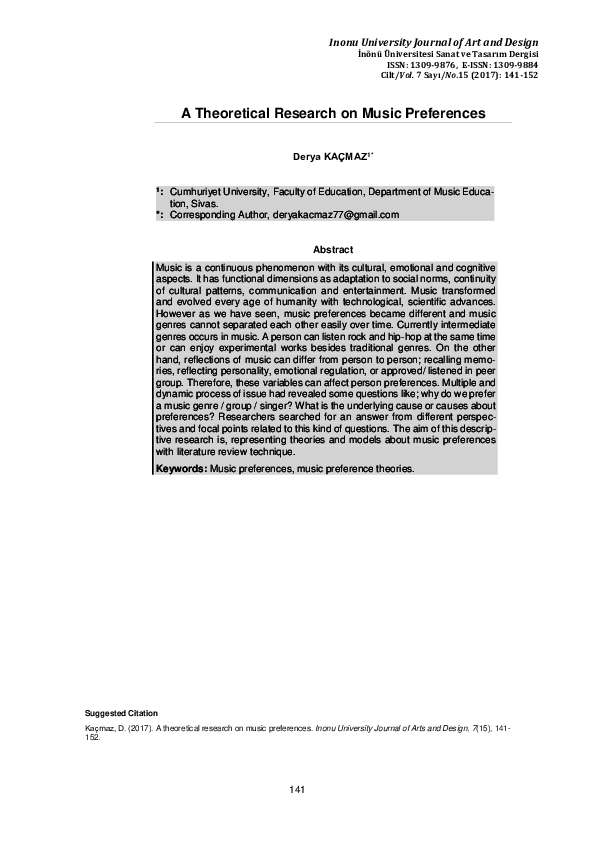 (PDF) A Theoretical Research on Music Preferences