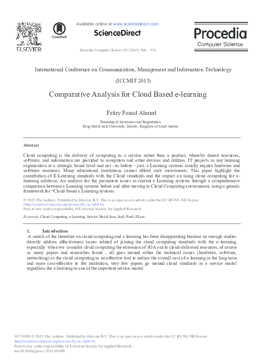 (PDF) Comparative Analysis for Cloud Based e-learning