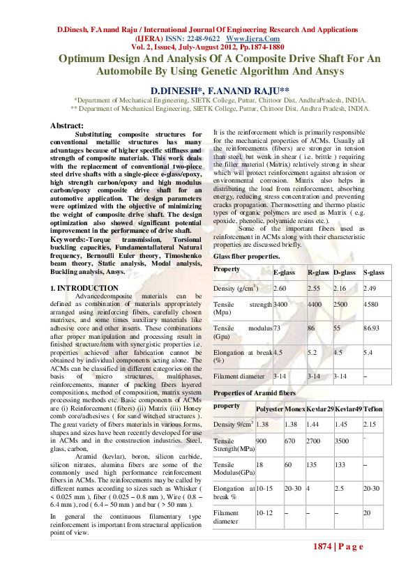 (PDF) Optimum Design And Analysis Of A Composite Drive Shaft For An Automobile By Using Genetic ...