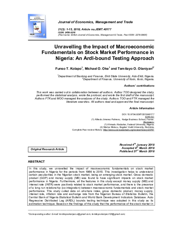 Pdf Unravelling The Impact Of Macroeconomic Fundamentals On Stock Market Performance In