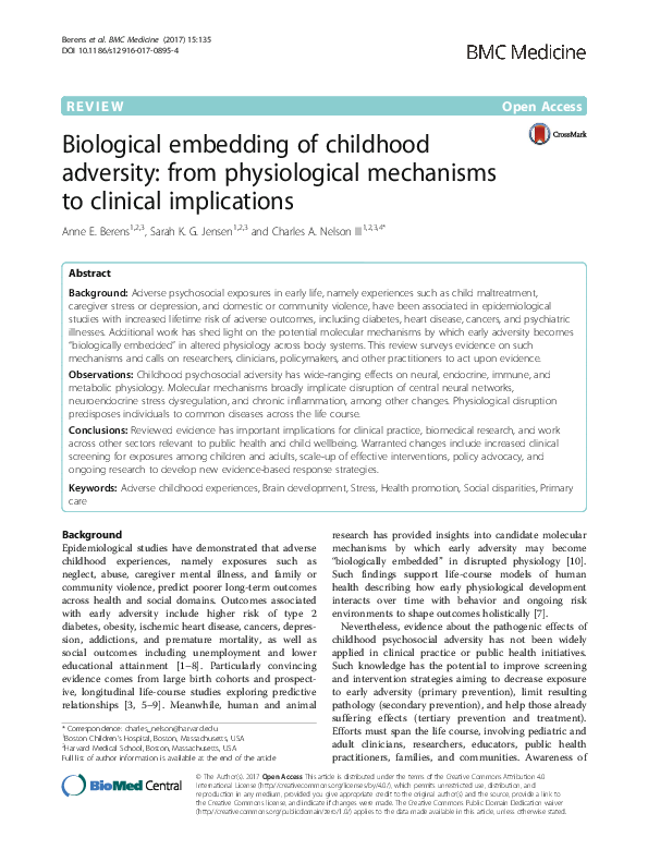 (PDF) Biological embedding of childhood adversity: from physiological ...