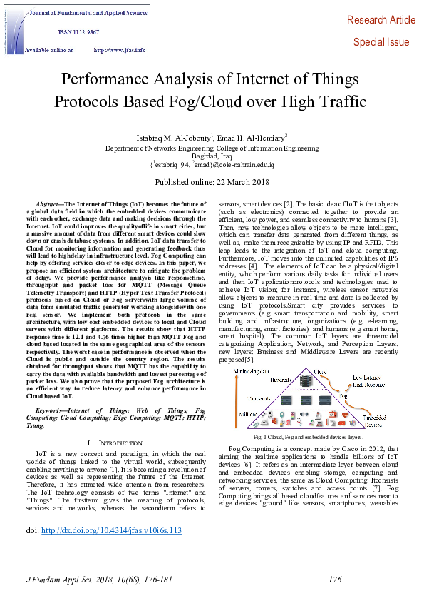 Pdf Performance Analysis Of Internet Of Things Protocols Based Fog