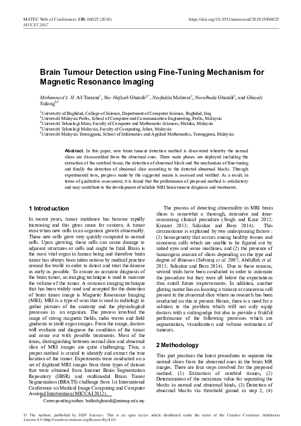 (PDF) Brain Tumour Detection using Fine-Tuning Mechanism for Magnetic Resonance Imaging