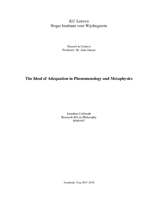 (PDF) The Ideal of Adequation in Phenomenology and Metaphysics