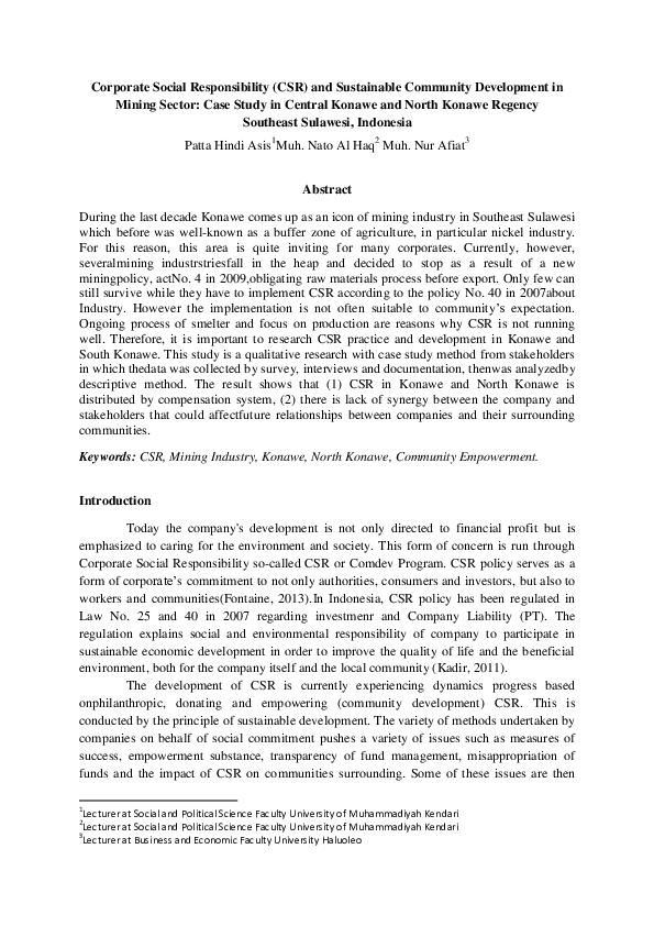 (PDF) Corporate Social Responsibility (CSR) and Sustainable Community Development in Mining ...