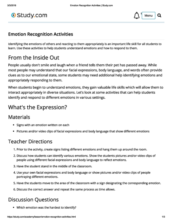 (PDF) Emotion Recognition Activities