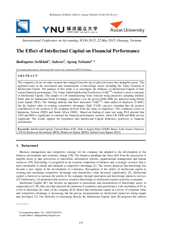 The Effect of Intellectual Capital on Financial Performance
