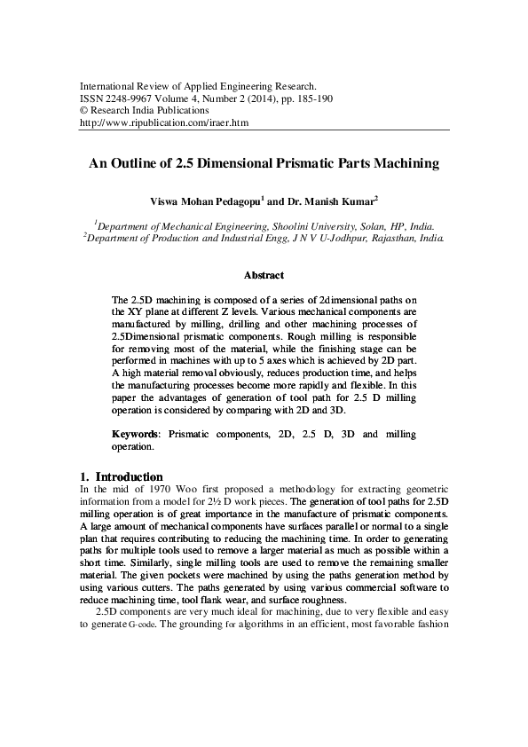 (PDF) An Outline of 2.5 Dimensional Prismatic Parts Machining