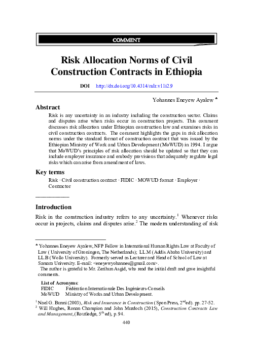 (PDF) Risk Allocation Norms of Civil Construction Contracts in Ethiopia