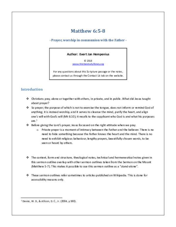 (PDF) Matthew 6:5-8 -Prayer, worship in communion with the Father ...