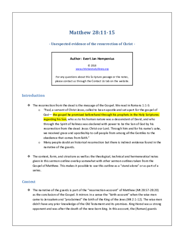 (PDF) Matthew 28:11-15 -Unexpected evidence of the resurrection of ...