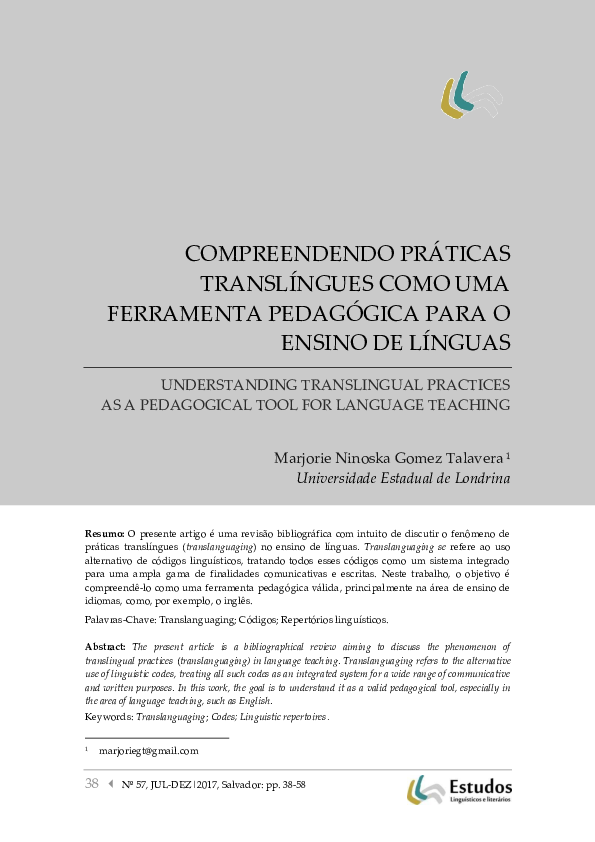 (PDF) COMPREENDENDO PRÁTICAS TRANSLÍNGUES COMO UMA FERRAMENTA ...