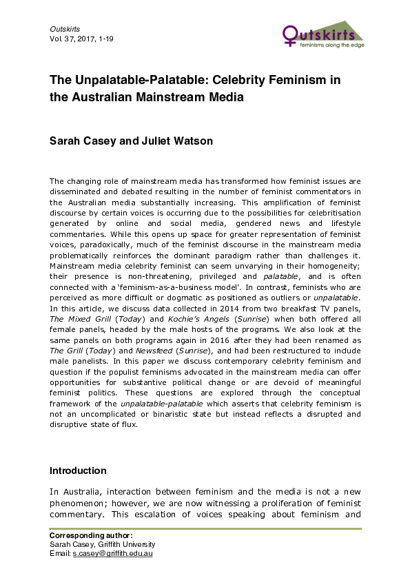 (PDF) The Unpalatable-Palatable: Celebrity Feminism in the Australian ...