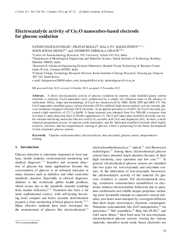 Pdf Electrocatalytic Activity Of Cu 2 O Nanocubes Based Electrode For Glucose Oxidation