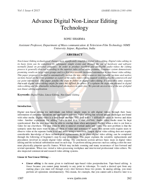 (PDF) Advance Digital Non Linear Editing Technology ijariie1307 volume ...