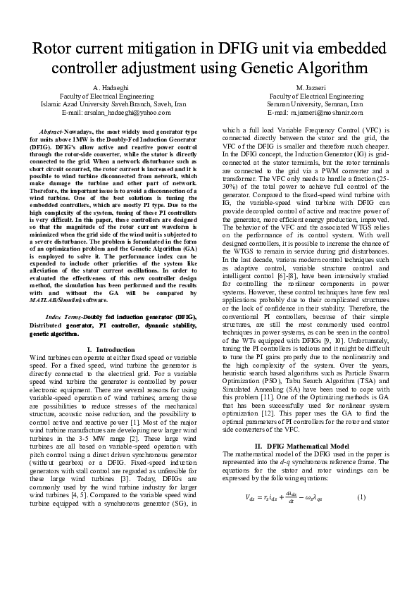 Pdf Rotor Current Mitigation In Dfig Unit Via Embedded Controller
