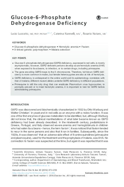 (PDF) Glucose-6-Phosphate Dehydrogenase Deficiency