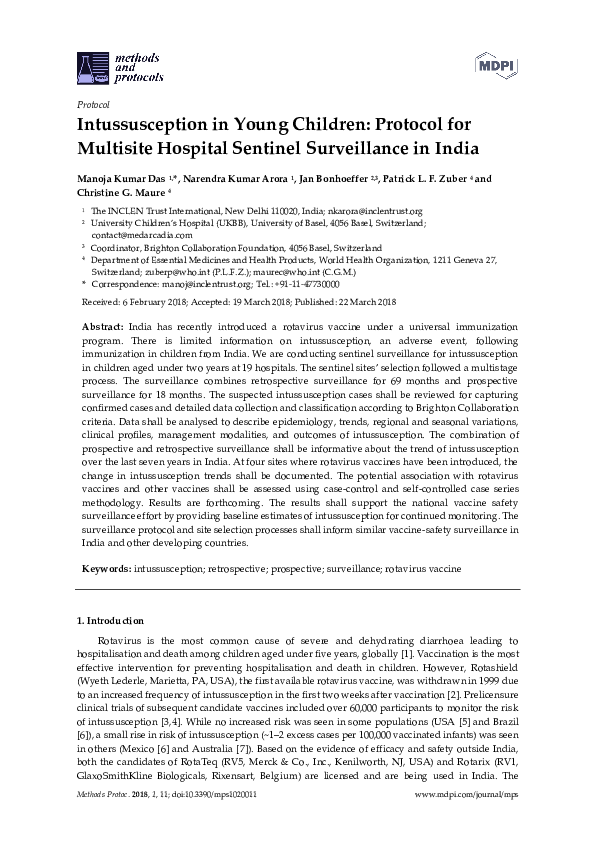 (PDF) Intussusception in Young Children: Protocol for Multisite ...