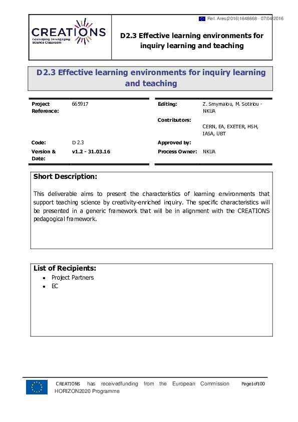 (PDF) D2.3 Effective learning environments for inquiry learning and teaching D2.3 Effective ...