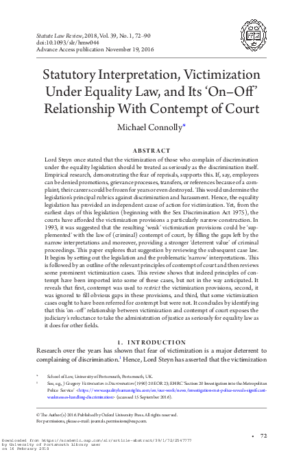(PDF) Statutory Interpretation, Victimization Under Equality Law, and ...