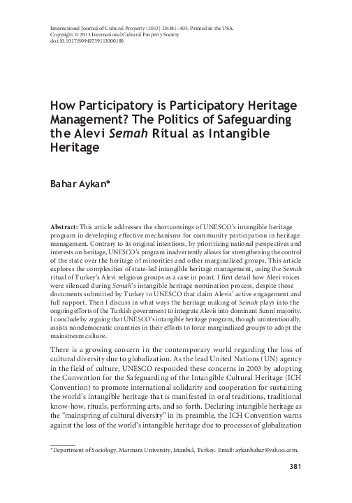 (PDF) How Participatory is Participatory Heritage Management? The ...