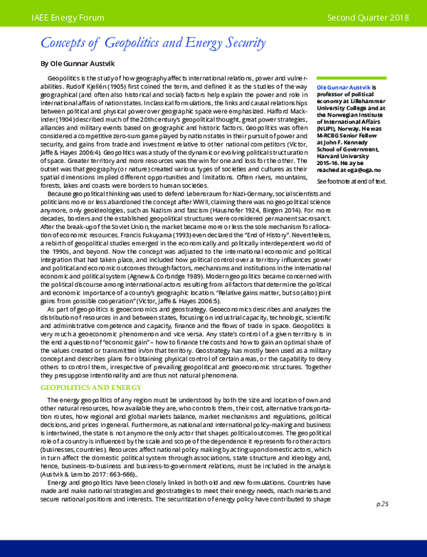 (PDF) Concepts of Geopolitics and Energy Security