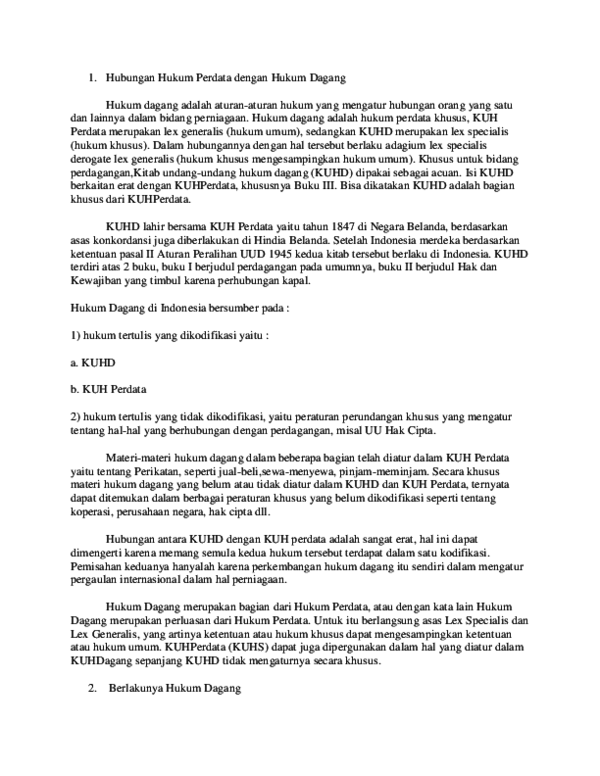 (DOC) Hubungan Hukum Perdata dengan Hukum Dagang