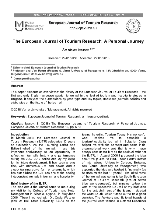 (PDF) The European Journal of Tourism Research: A Personal Journey