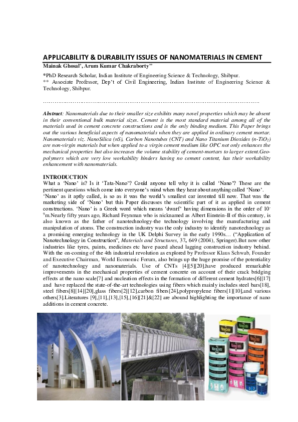 (DOC) APPLICABILITY & DURABILITY ISSUES OF NANOMATERIALS IN CEMENT