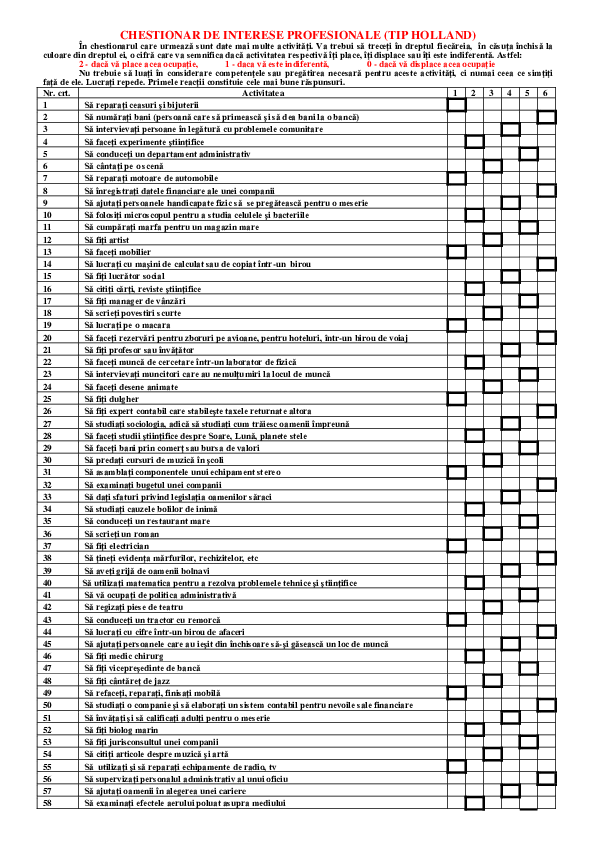 (DOC) CHESTIONAR DE INTERESE PROFESIONALE (TIP HOLLAND