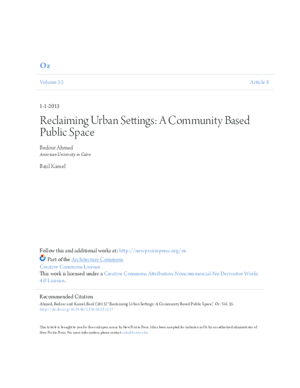 (PDF) Reclaiming Urban Settings: A Community Based Public Space