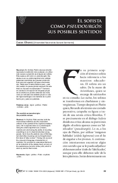(PDF) El sofista como pseudourgós: sus posibles sentidos